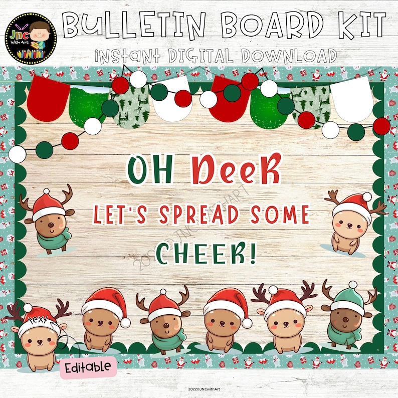Reindeer Christmas Bulletin Board Kit Winter Door Decor Editable - Etsy
