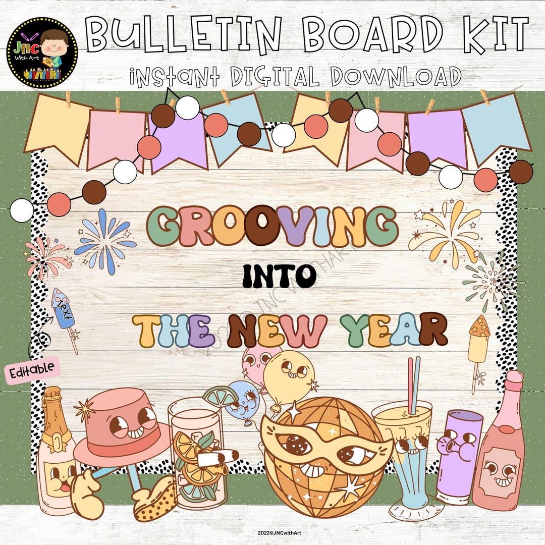 Groovin' Into the New Year Bulletin Board Kit | Classroom Door Decor ...