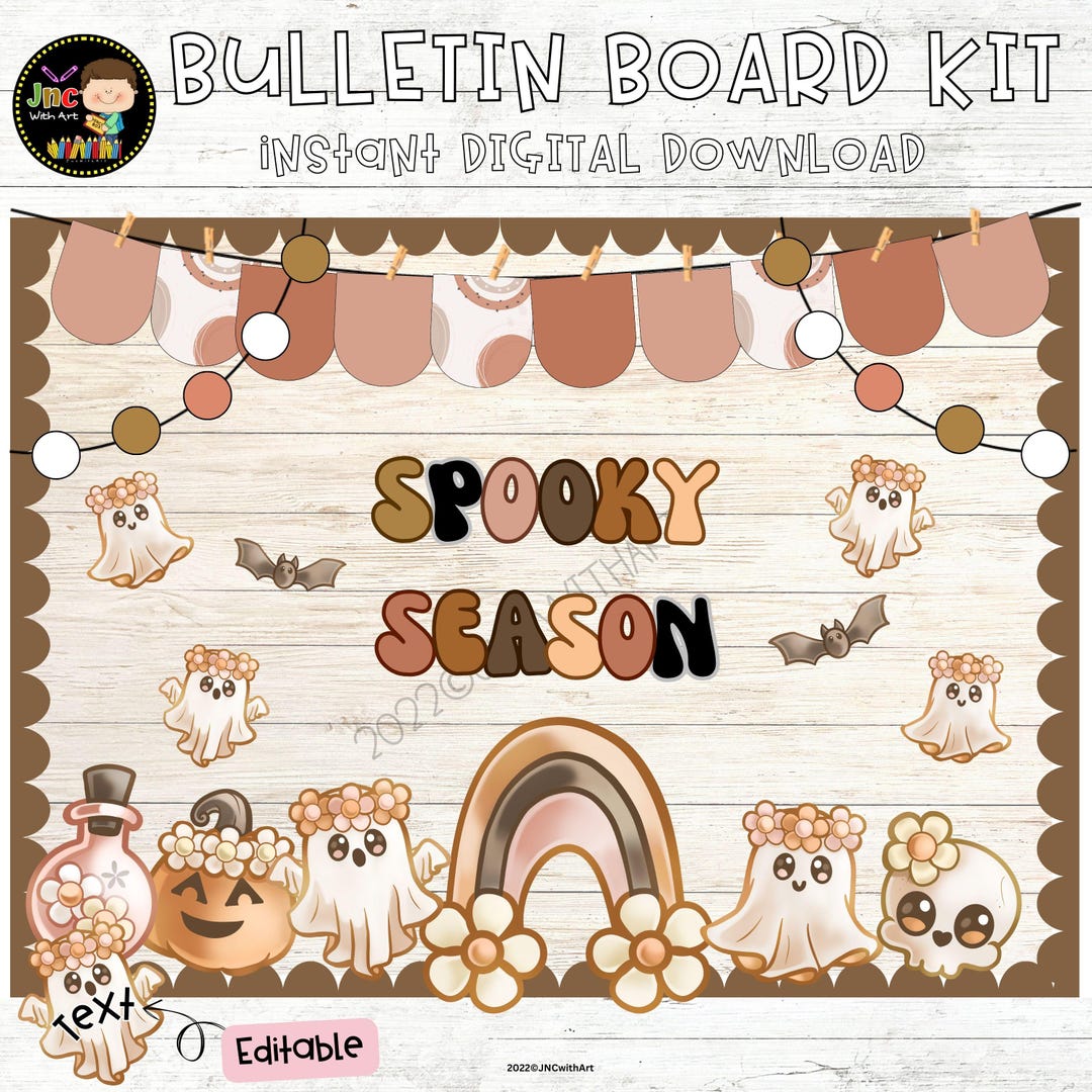 Boho Halloween Bulletin Board Kit Fall October Door Decor Spooky Season ...