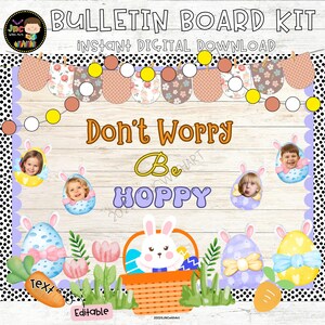 Easter Bulletin Board Kit Spring Bunnies Classroom Door Decor Editable ...