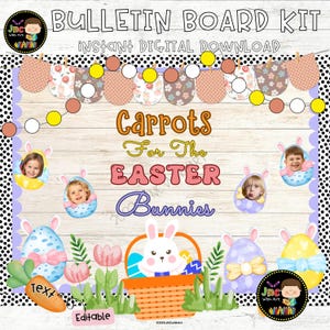 Easter Bulletin Board Kit Spring Bunnies Classroom Door Decor Editable ...