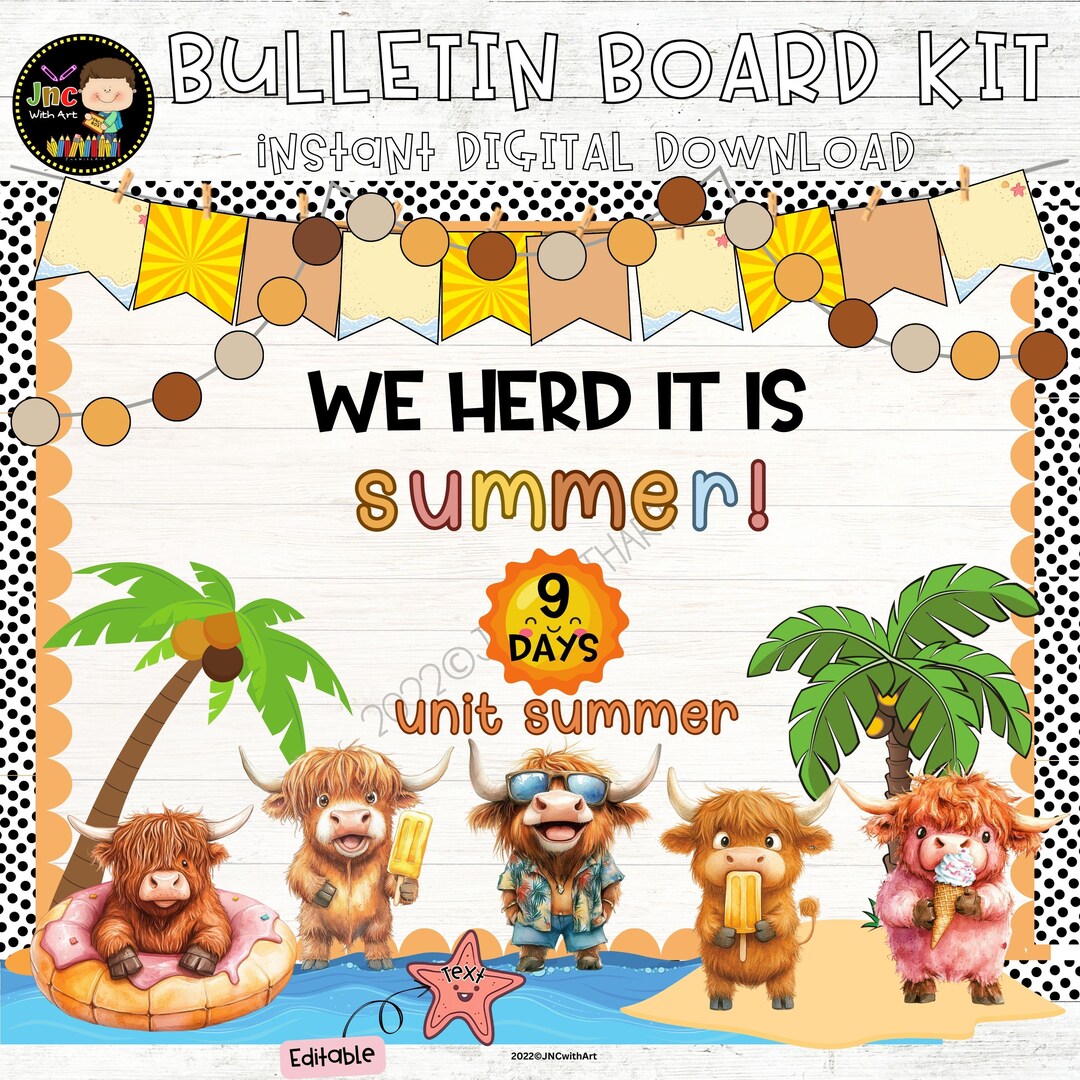 We Herd It is Summer Bulletin Board, Highland Cow Classroom Door Decor ...