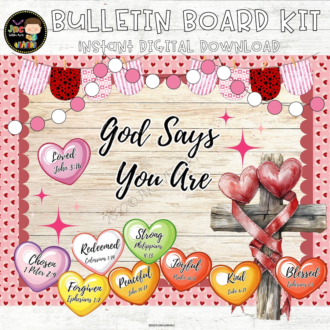 God Says You Are Valentine's Day Bulletin Board Kit February Christian ...