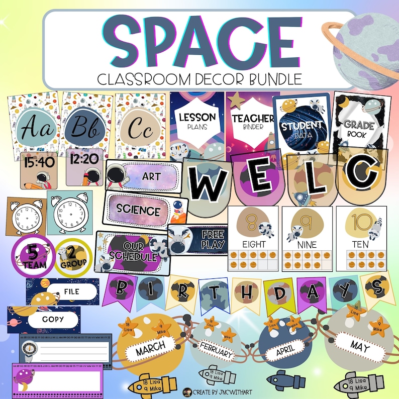 Space Themed Classroom Decor Bundle Printable Back to School Classroom ...