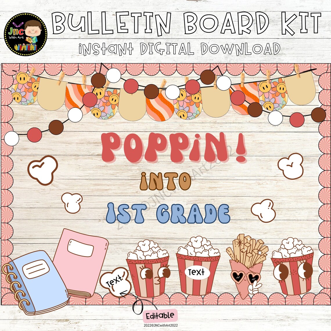Back to School Popcorn Bulletin Board Kit Door Decor Editable - Etsy
