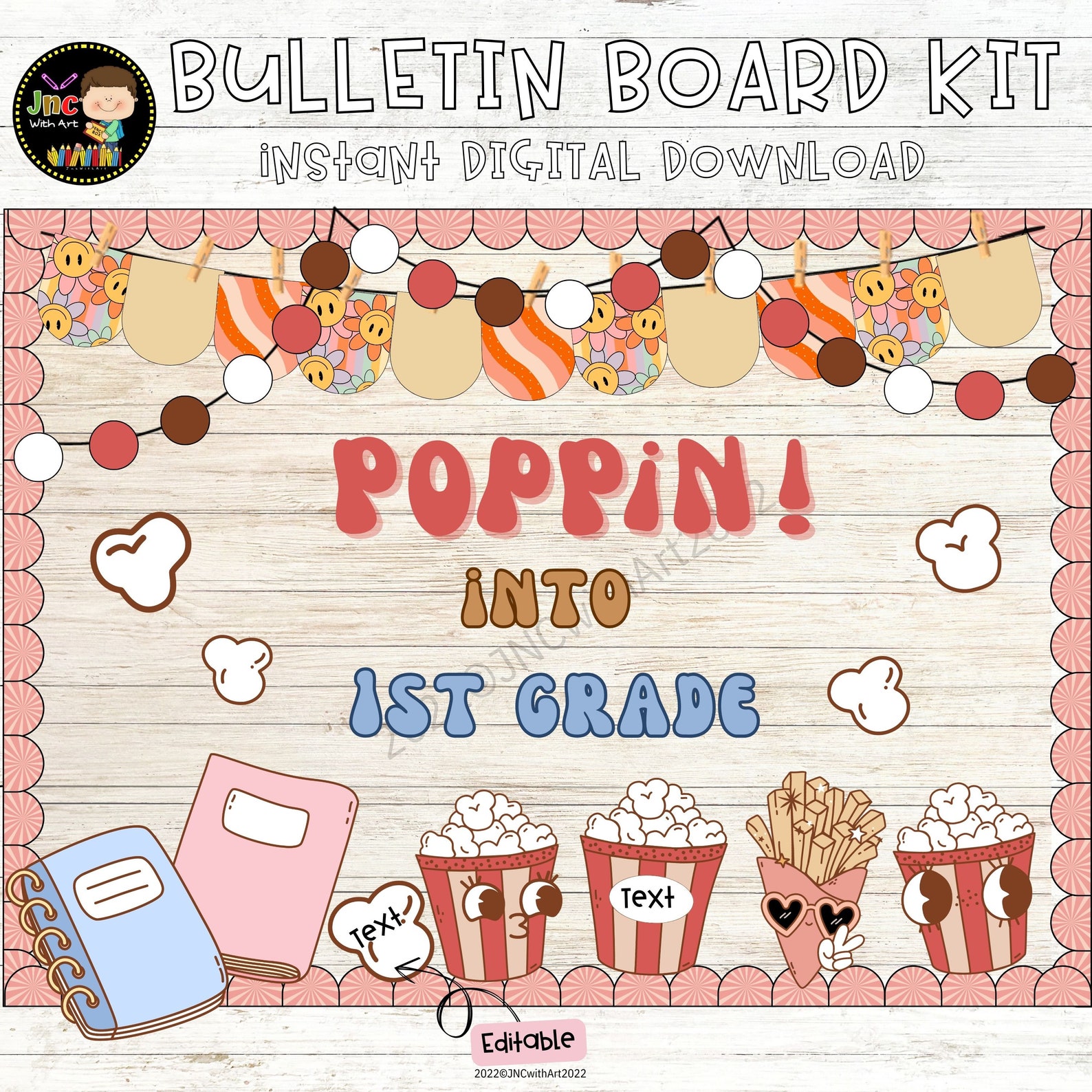 Back to School Popcorn Bulletin Board Kit Door Decor Editable - Etsy