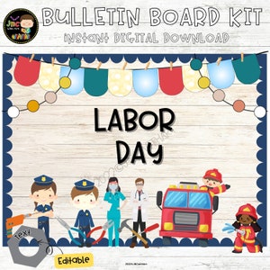 Happy Labor Day Bulletin Board Kit September Door Decoration Editable ...