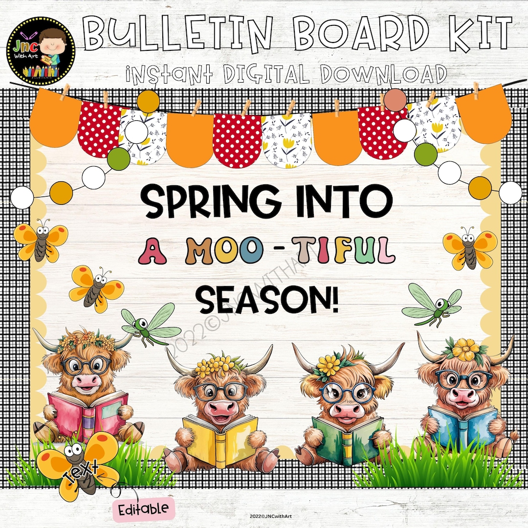 Highland Cow Bulletin Board Kit Spring Classroom Door Decor Printable ...