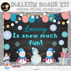 Winter Bulletin Board Kit December Snow Door Decor EDITABLE - Etsy
