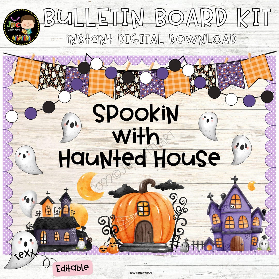 Haunted Houses Bulletin Board Kit Spooky Fall Halloween Door Decor ...