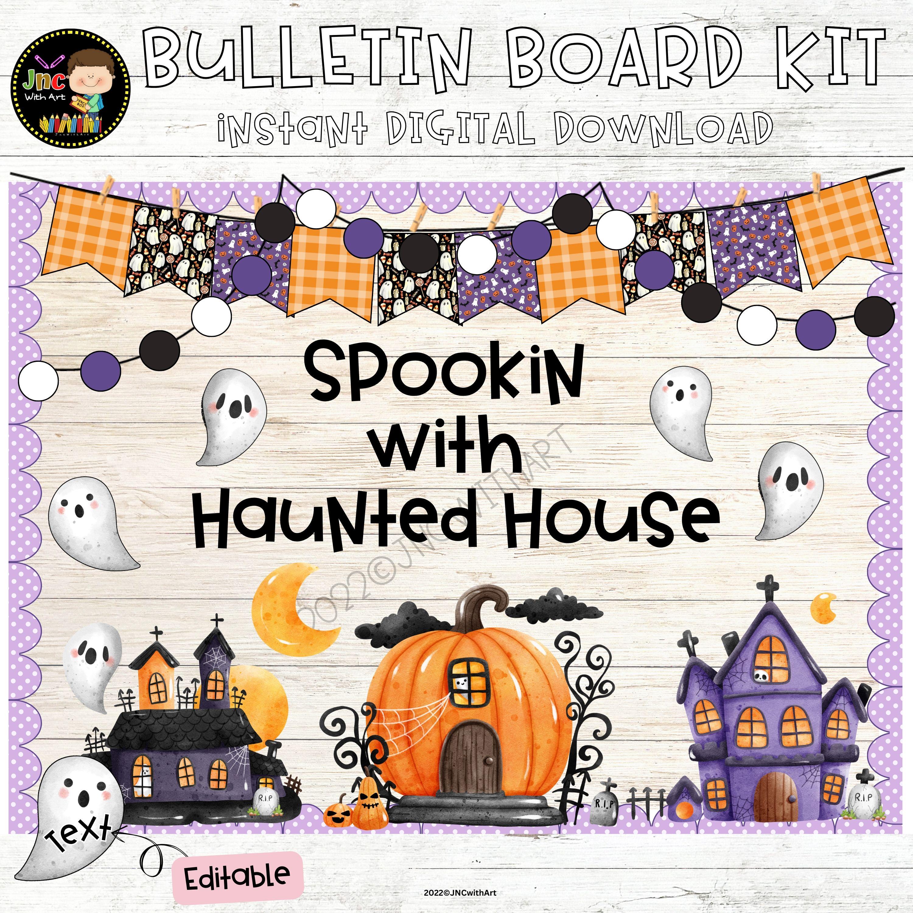 Haunted Houses Bulletin Board Kit Spooky Fall Halloween Door Decor ...