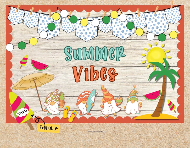 Summer Gnomes Bulletin Board Kit End of the Year June July Door Decor ...