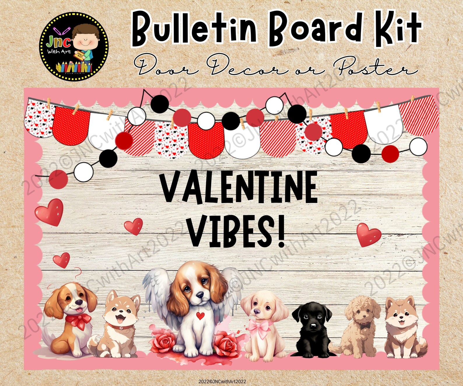 Valentines Bulletin Board Kit, February Door Decor, Cute Puppy Love ...