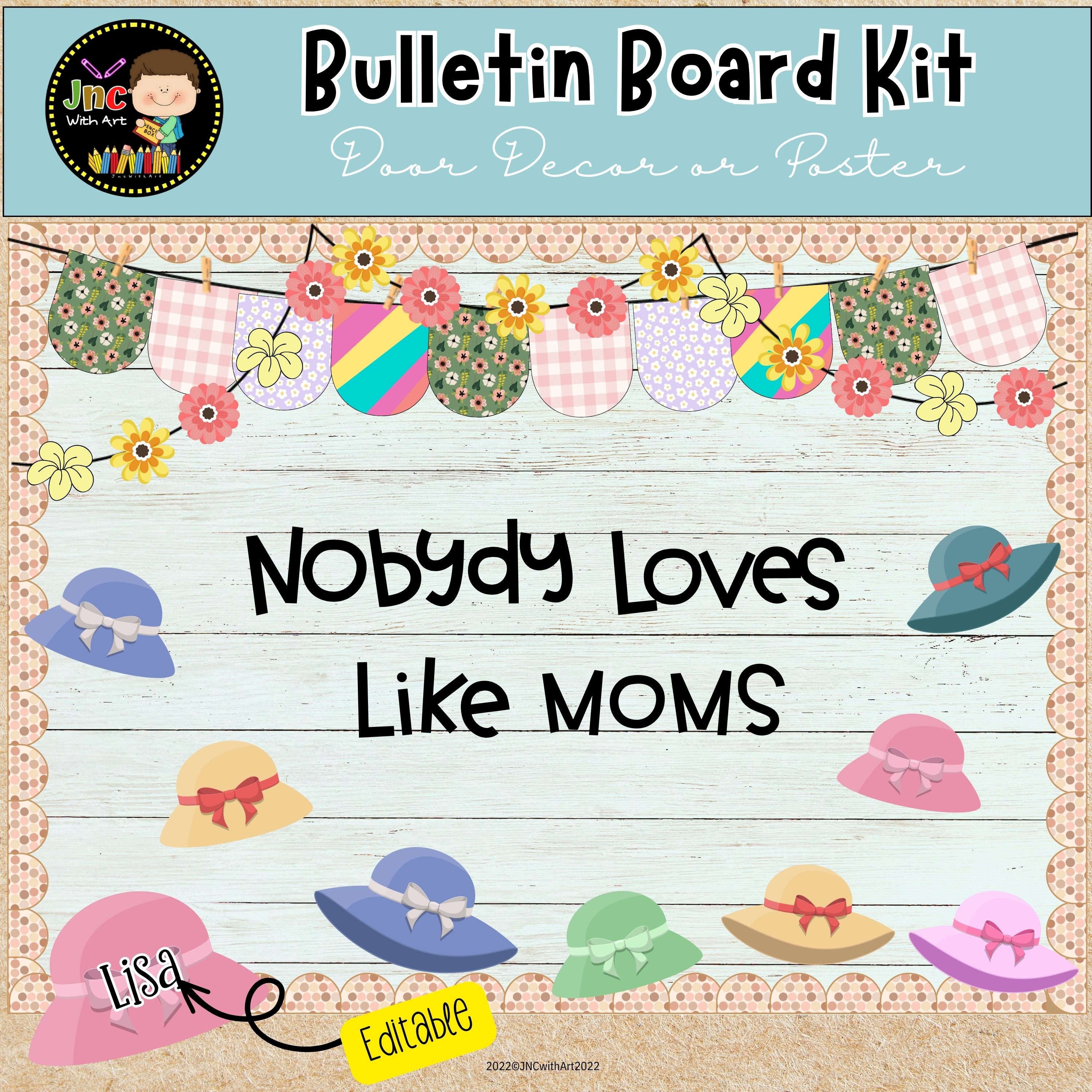 Mother's Day Bulletin Board Kit May Hats Classroom Door Decor Editable ...