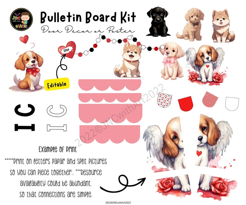 Valentines Bulletin Board Kit, February Door Decor, Cute Puppy Love ...