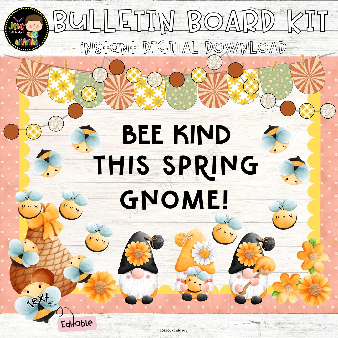 Bee Kind Spring Bulletin Board Kit | Gnome Bee Theme Classroom Decor ...