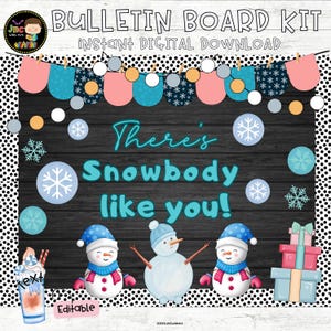 Winter Bulletin Board Kit December Snow Door Decor EDITABLE - Etsy