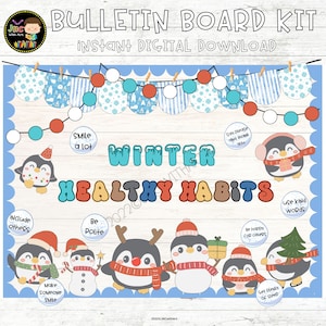 Winter Healthy Habits Bulletin Board Kit: Penguin Snowman Decor ...