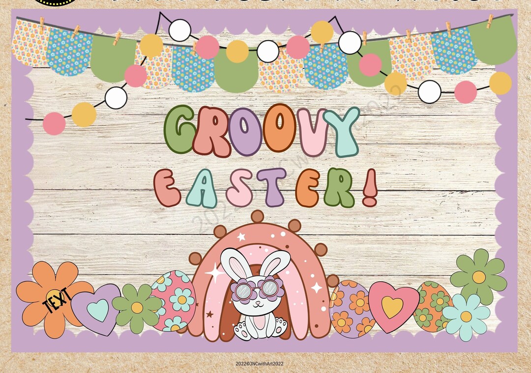 Groovy Retro Easter Bulletin Board Kit, April Door Decor, Editable - Etsy