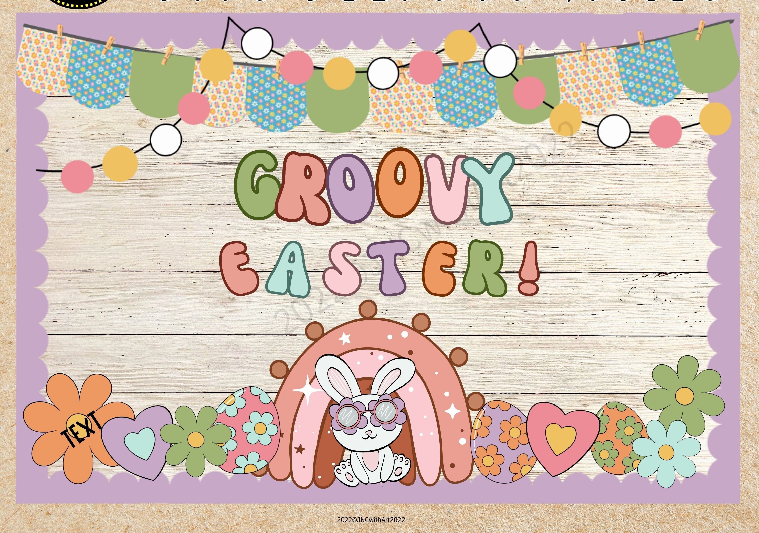Groovy Retro Easter Bulletin Board Kit, April Door Decor, Editable - Etsy