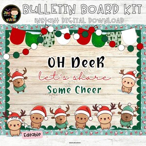 Reindeer Christmas Bulletin Board Kit Winter Door Decor Editable - Etsy