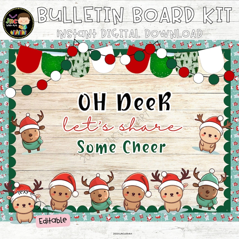 Reindeer Christmas Bulletin Board Kit Winter Door Decor Editable - Etsy