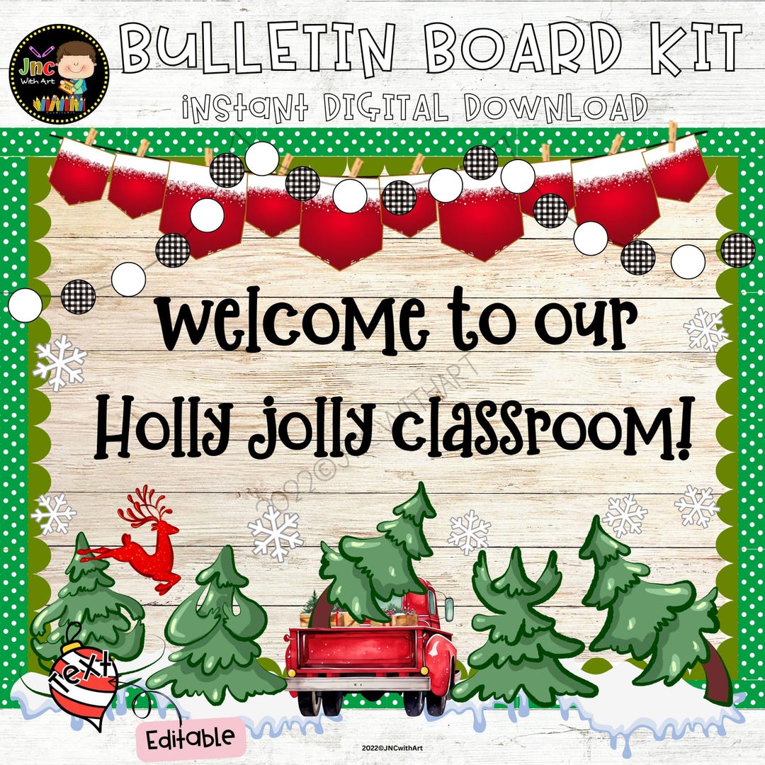Christmas Tree Truck Bulletin Board Kit December Door Decor Editable - Etsy