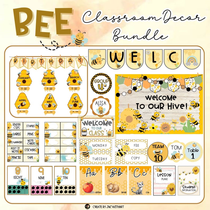 Bee Themed Classroom Decor Bundle Printable Back to School Classroom ...