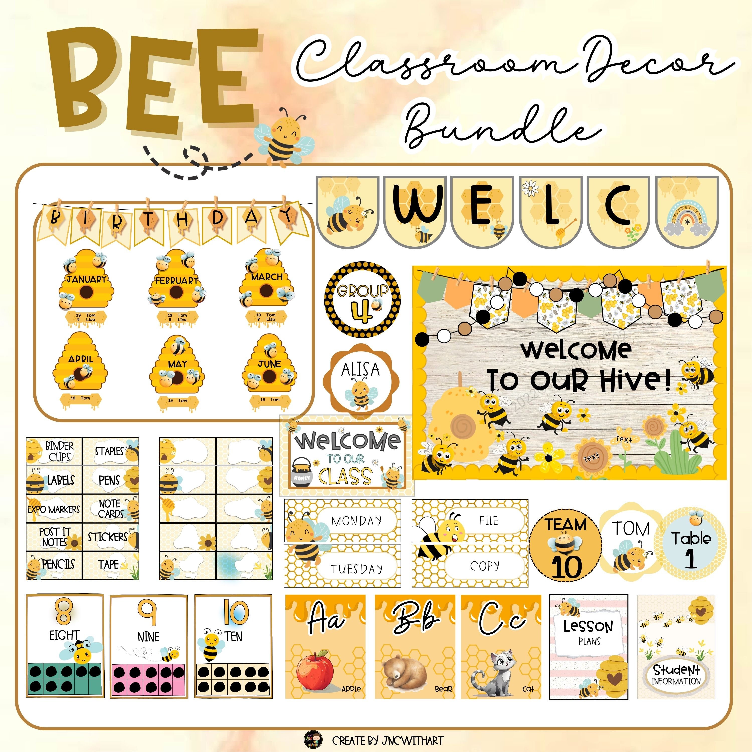 Bee Themed Classroom Decor Bundle Printable Back to School Classroom ...