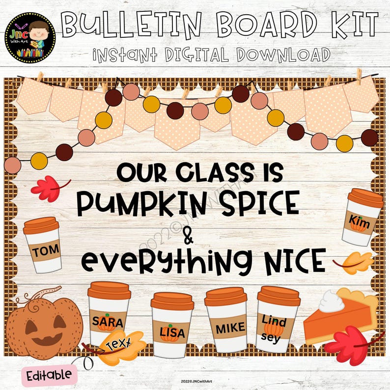 Pumpkin Spice Bulletin Board Kit Pumpkin Latte Bulletin Board Editable ...