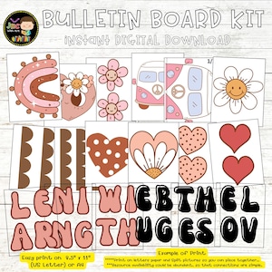 Groovy Valentines Day Bulletin Board Kit Door Decor Retro February ...