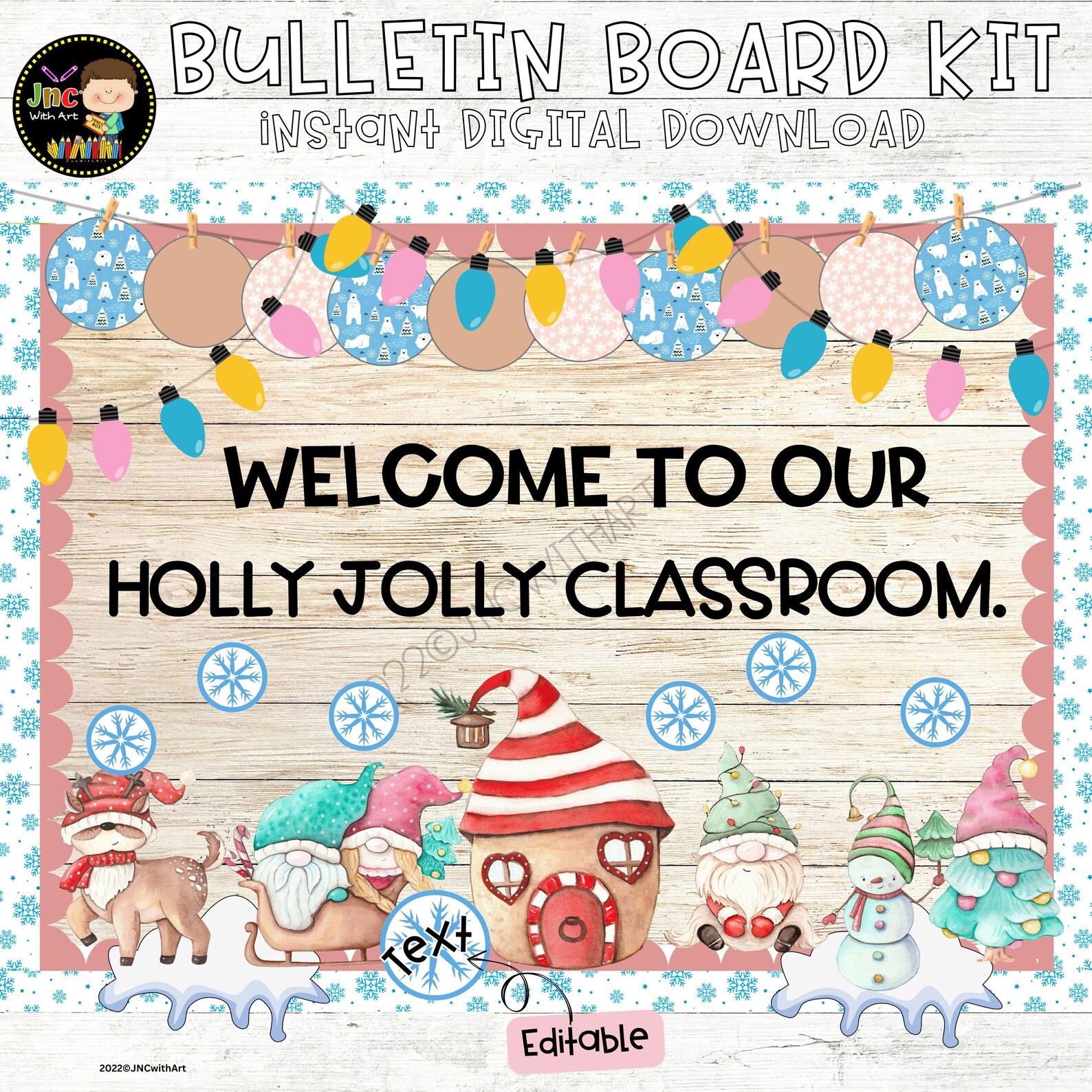 Gnome Christmas Bulletin Board Kit Winter Door Decor Editable - Etsy