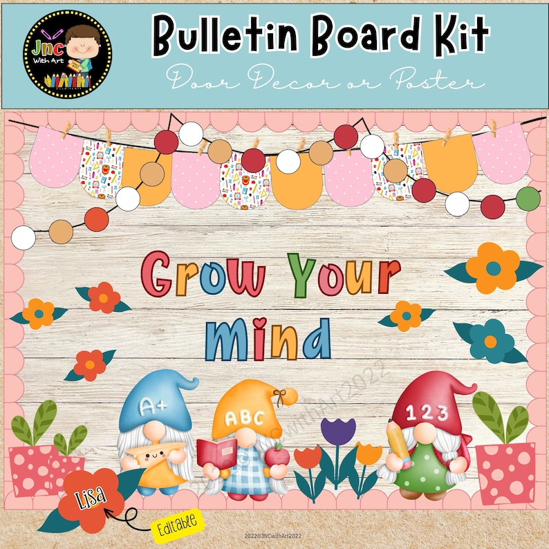 Gnome Back to School Bulletin Board Ideas Door Decor Kit Printable Grow ...