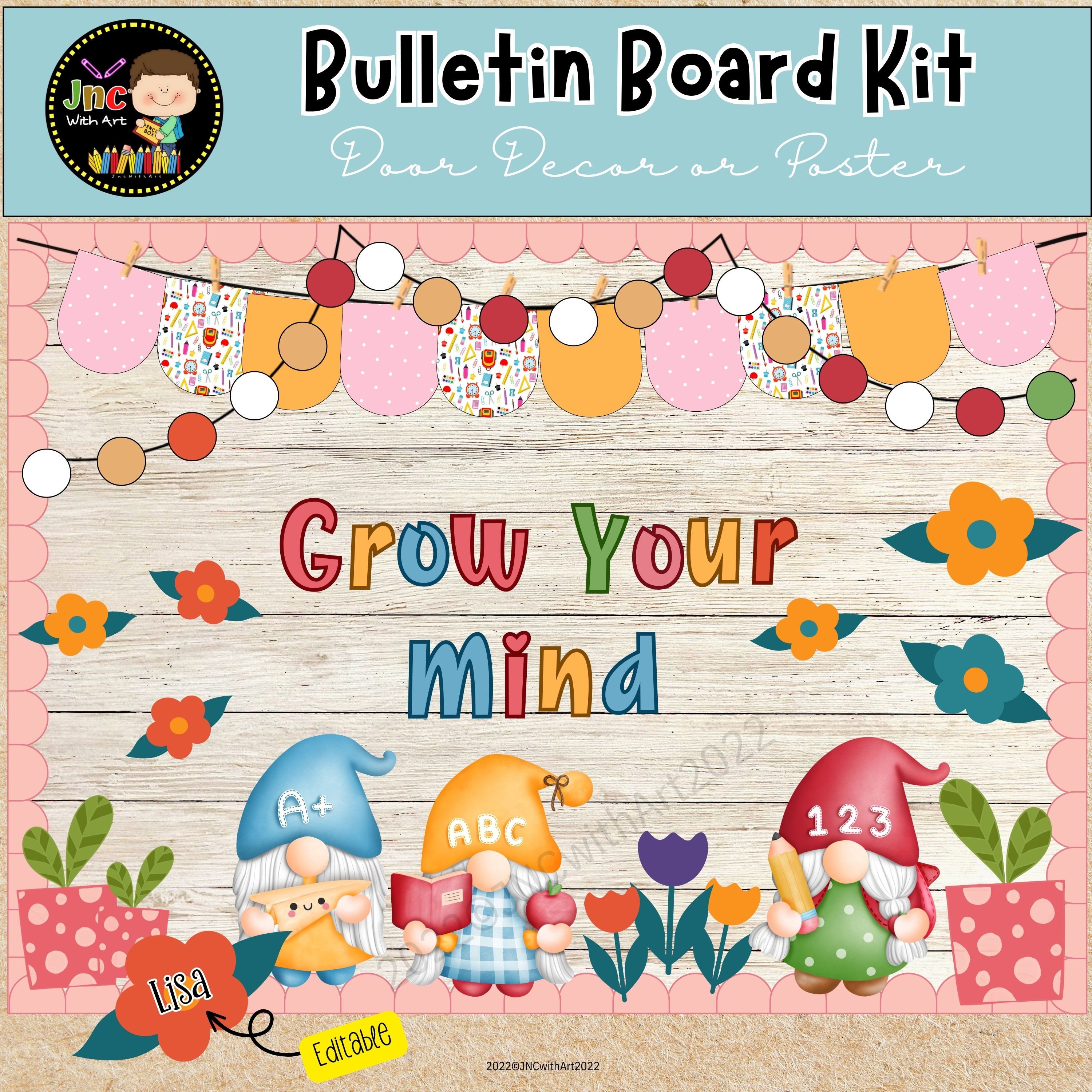 Gnome Back to School Bulletin Board Ideas Door Decor Kit Printable Grow ...