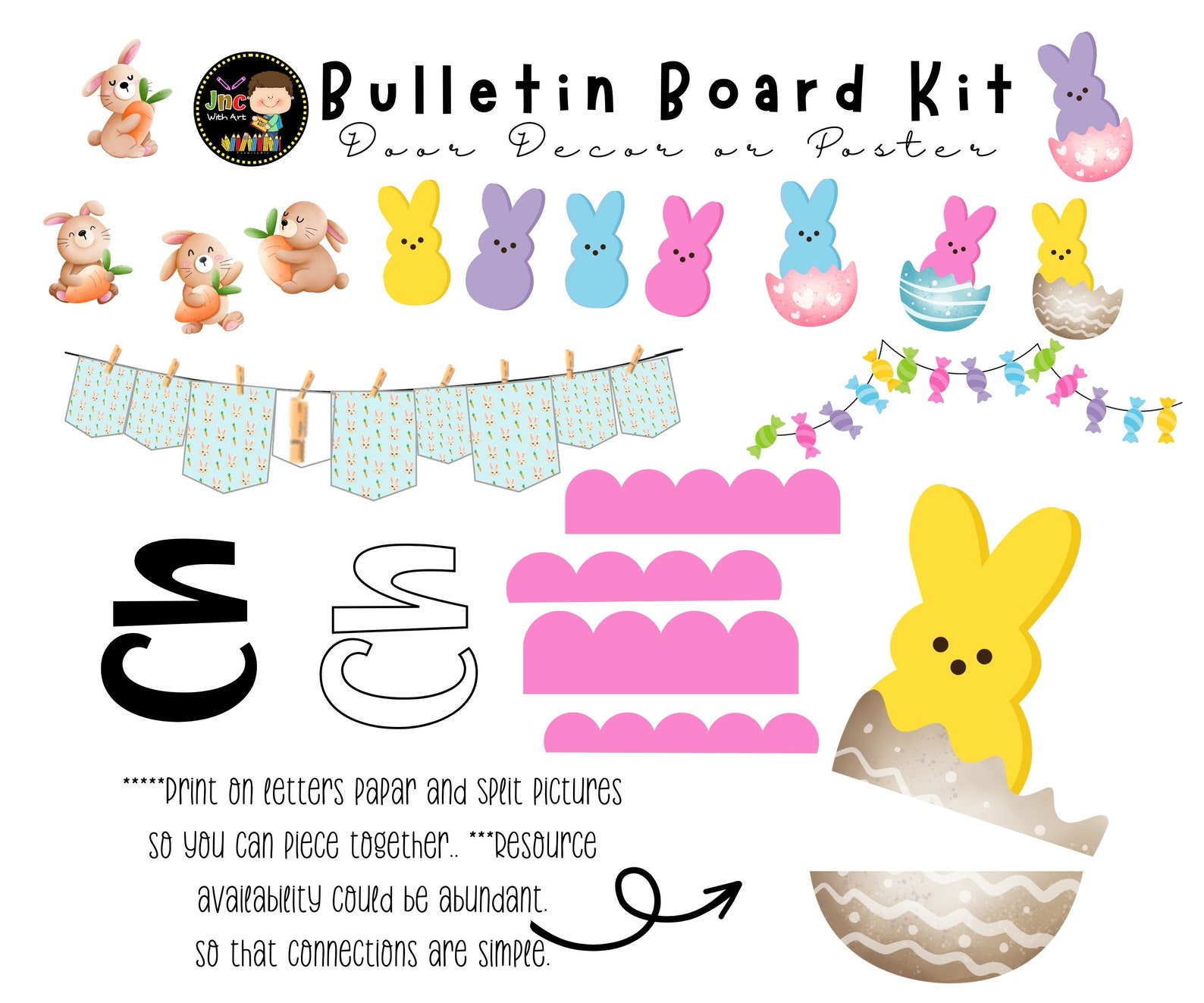 Easter Bunny Bulletin Board Kit,spring Door Decor,april Classroom Decor ...