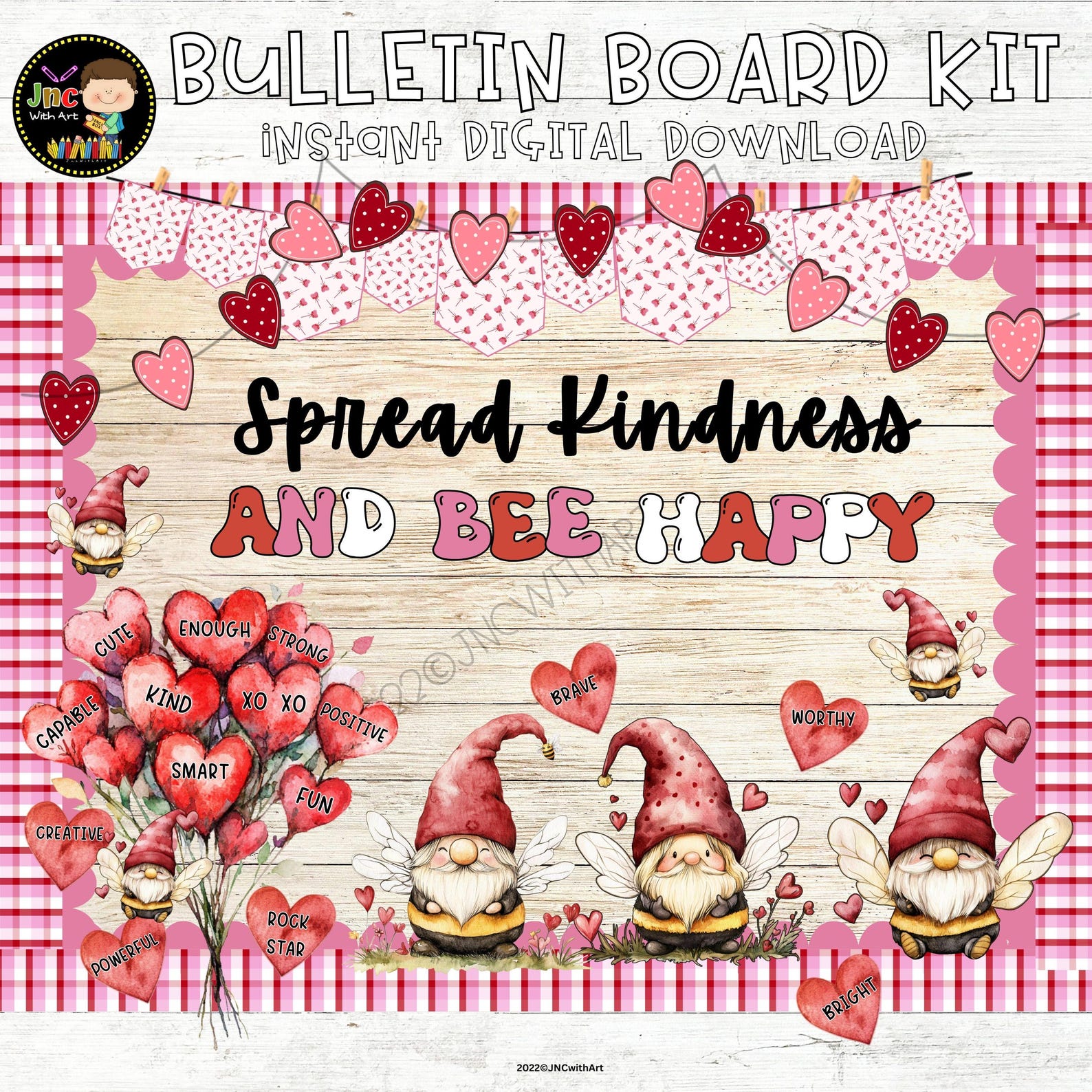 Valentine Day Bulletin Board Kit Bee Mine Gnome February Door Decor ...