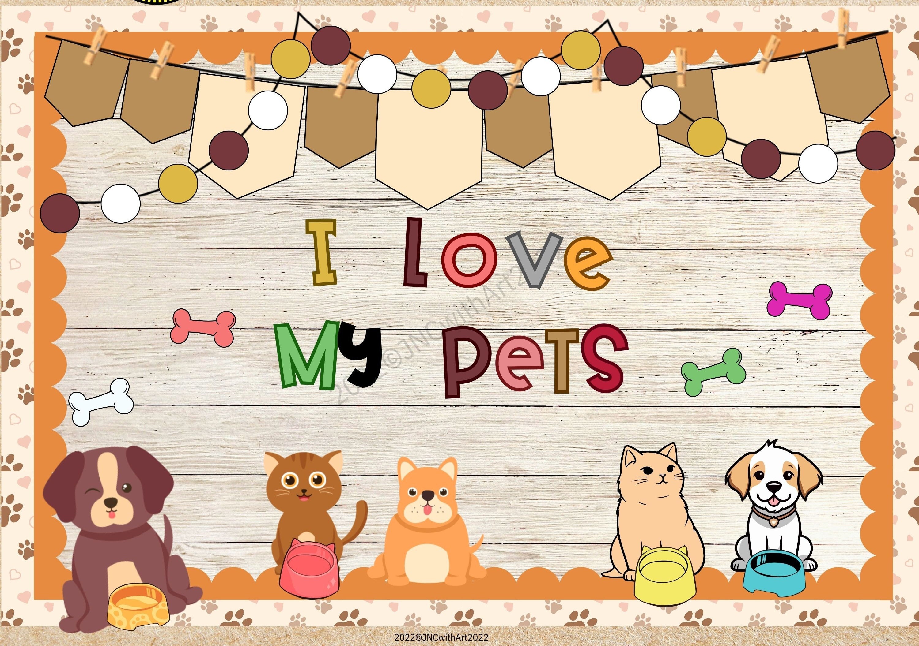 Puppy and Cat Love Bulletin Board Kitpaw Some Door Decorprintable ...