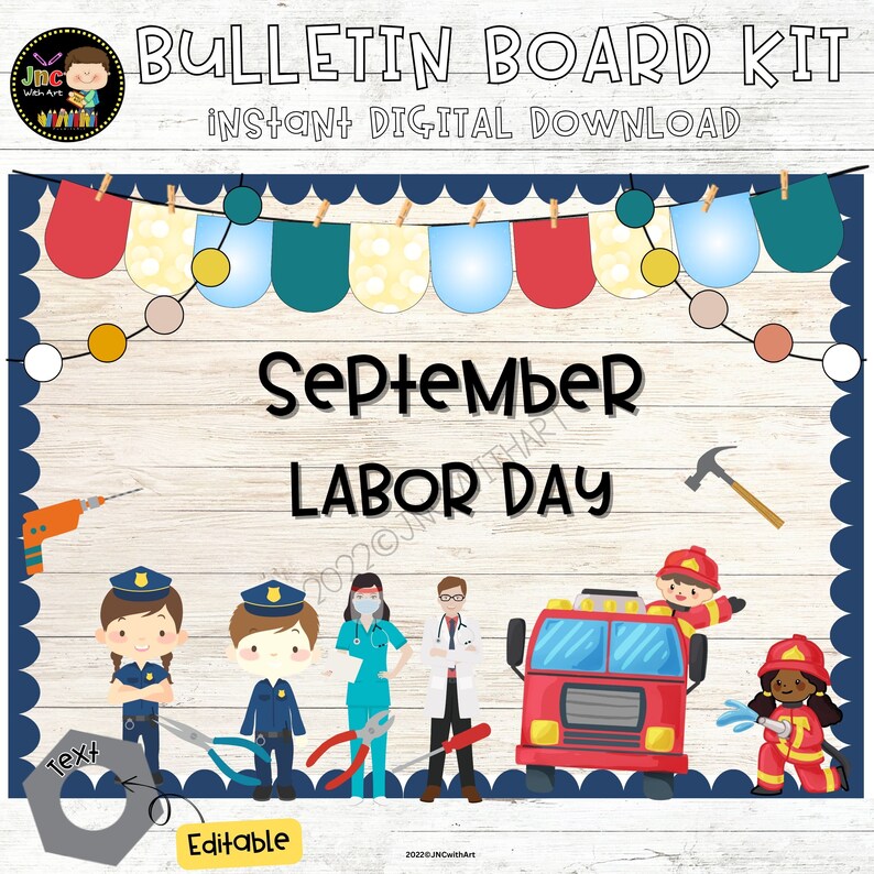 Happy Labor Day Bulletin Board Kit September Door Decoration Editable ...