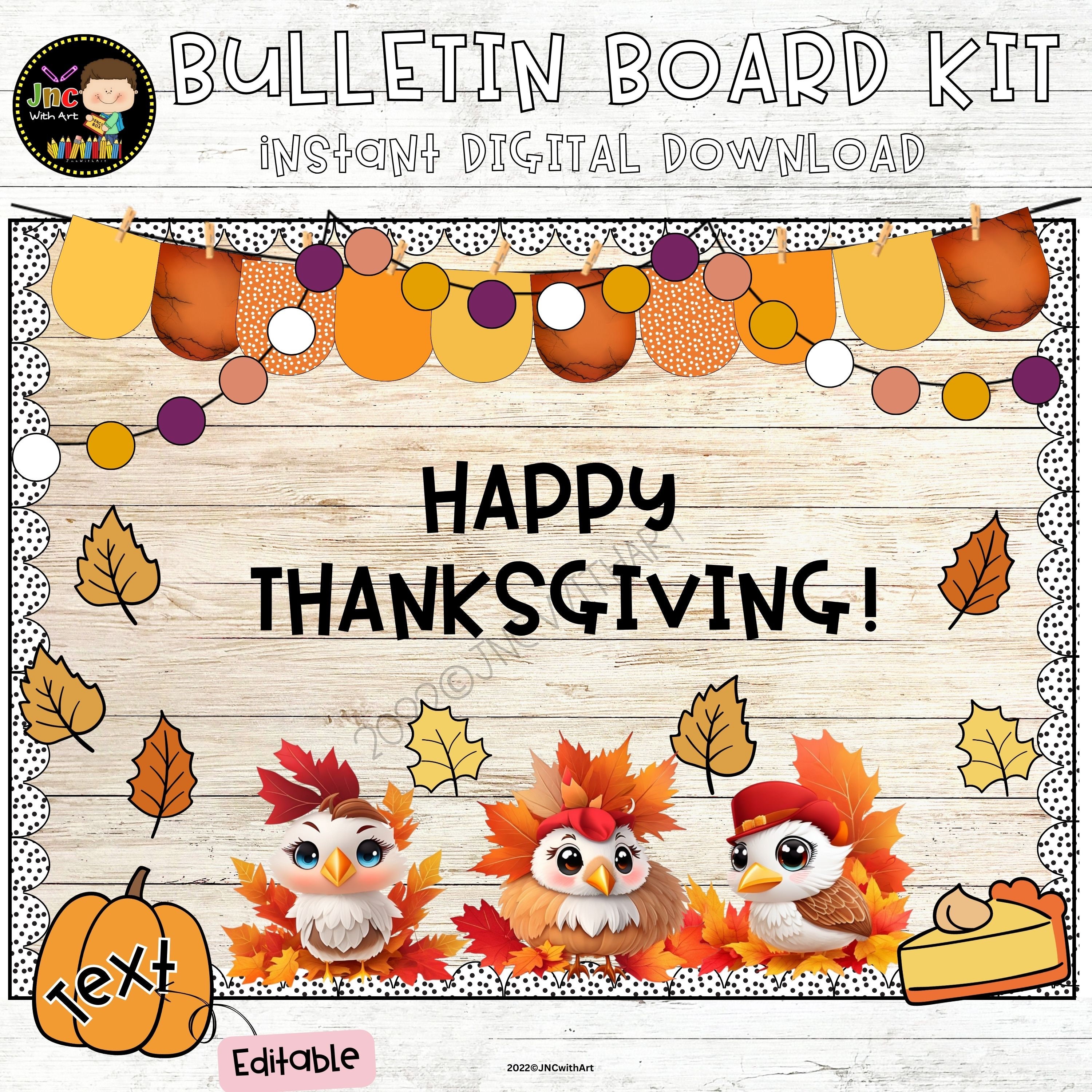 Happy Turkey Day Bulletin Board Kit Fall Door Decor Thanksgiving ...