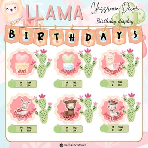 Birthday Bulletin Board Kit Birthday Chart LLAMA Themed | Editable - Etsy