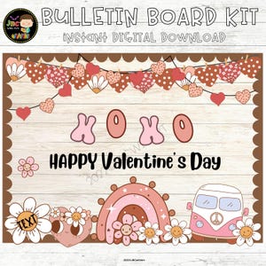 Groovy Valentines Day Bulletin Board Kit Door Decor Retro February ...