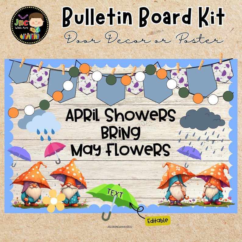April May Bulletin Board Kit|rainy Day Gnomes Spring Flowers ...