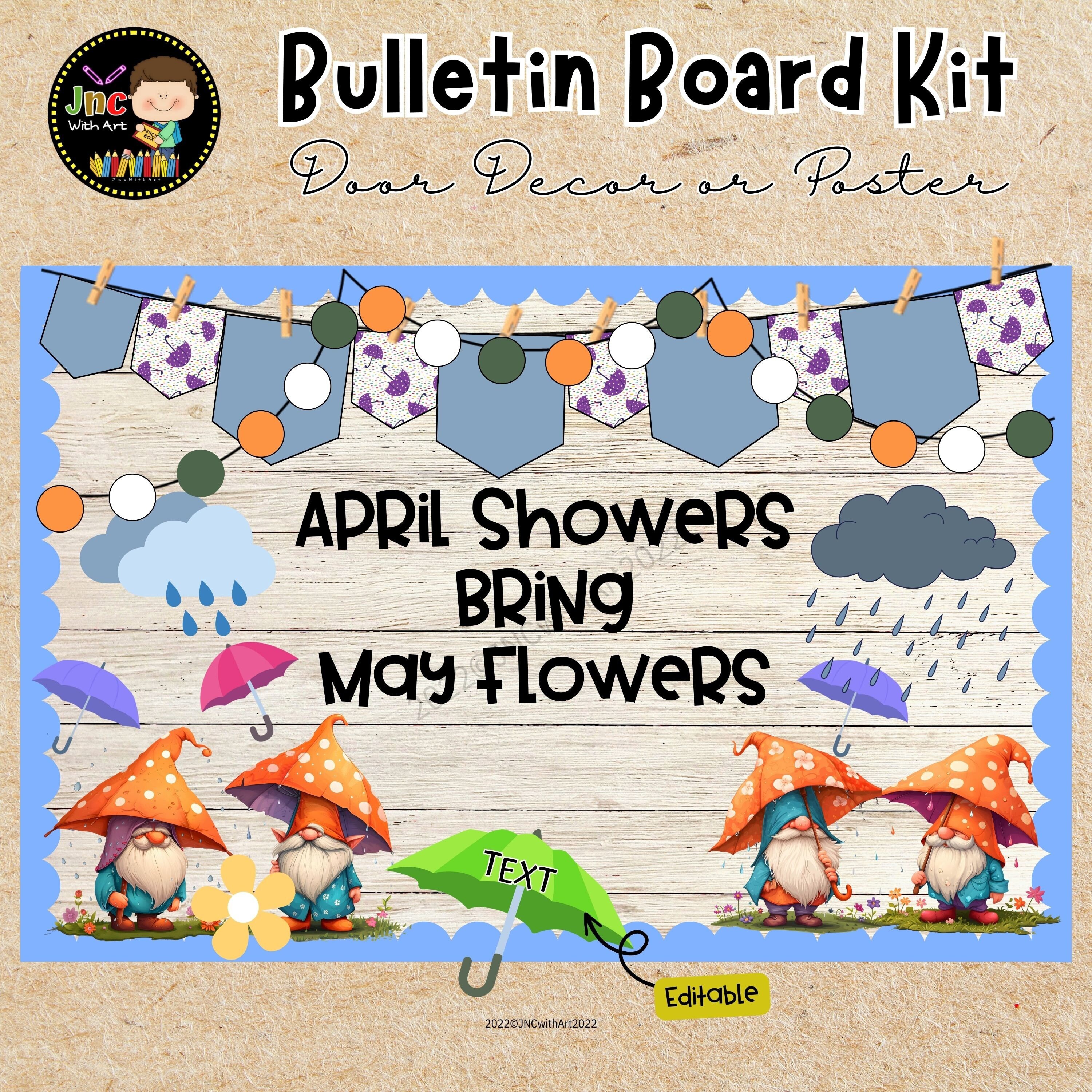 April May Bulletin Board Kit|rainy Day Gnomes Spring Flowers ...