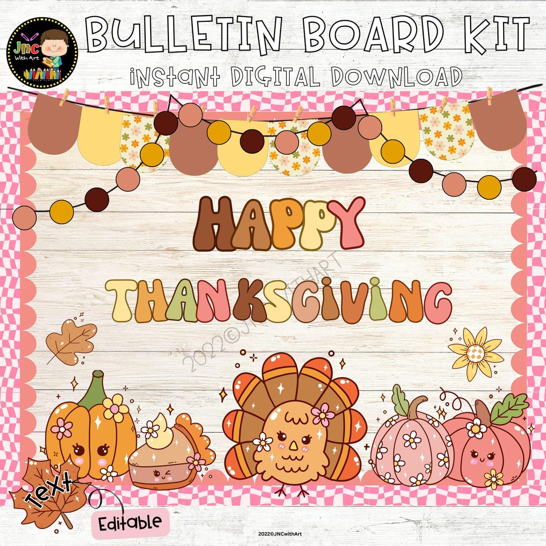Thanksgiving Bulletin Board Kit Turkey Door Decor Display Editable - Etsy