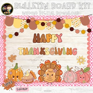Thanksgiving Bulletin Board Kit Turkey Door Decor Display Editable - Etsy