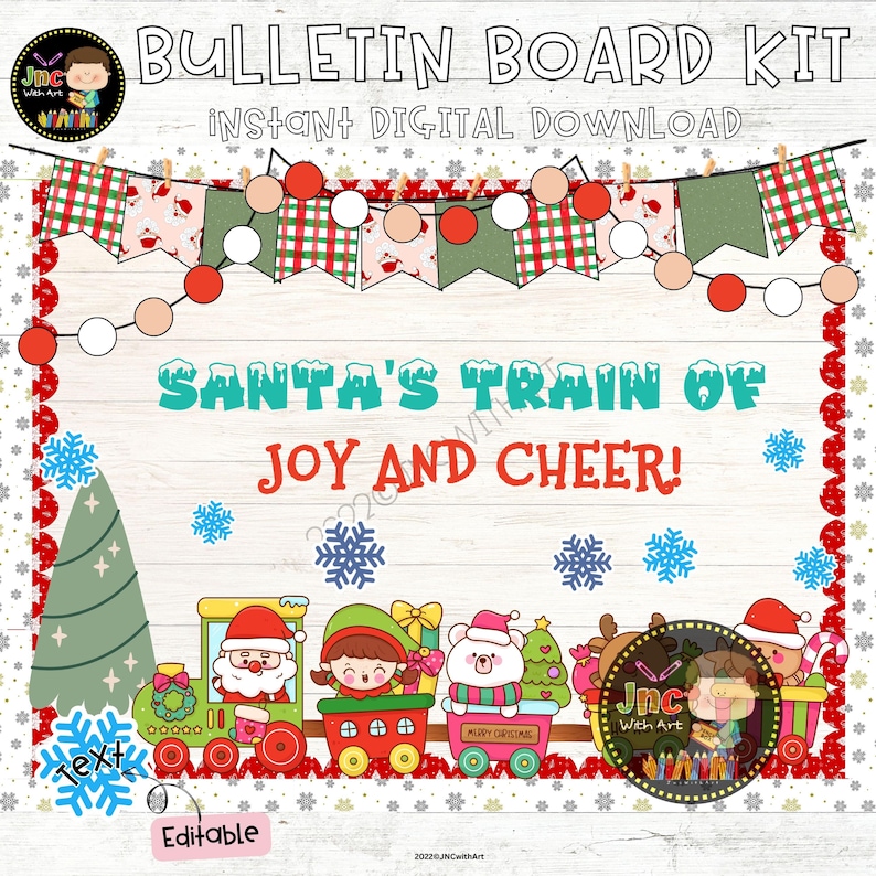 Christmas Train Bulletin Board Kit Festive Door Decor Editable - Etsy