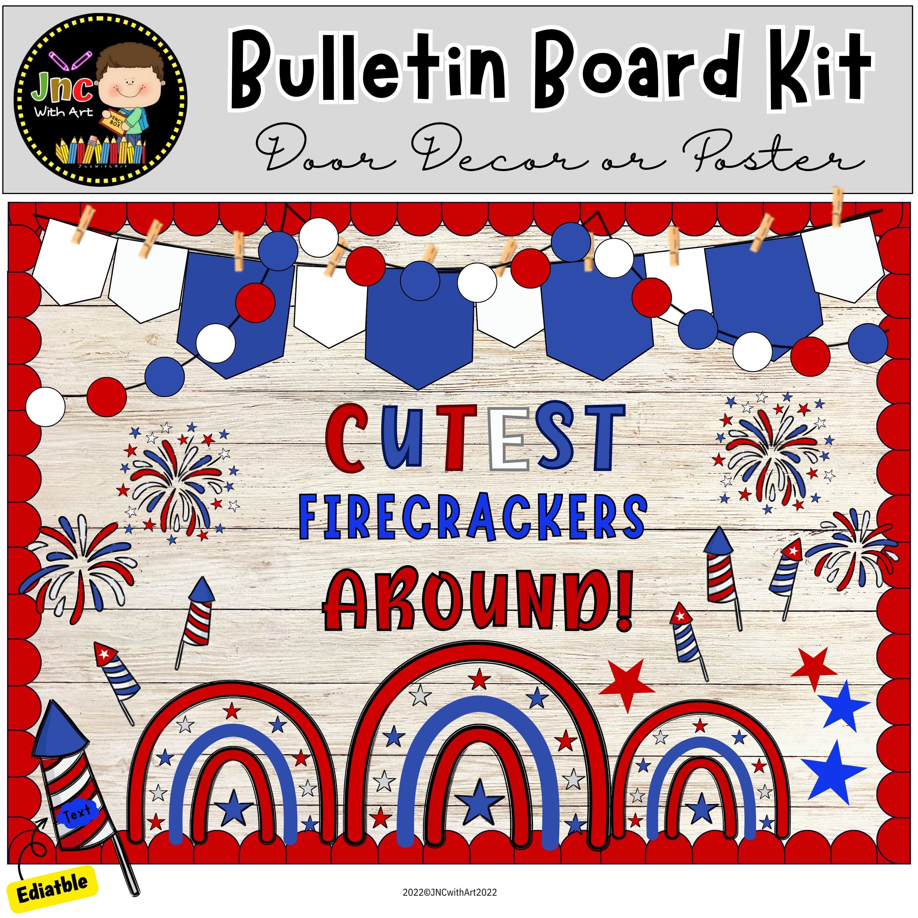 4th July Fireworks Independence Day Bulletin Board, Door Decor Kit ...