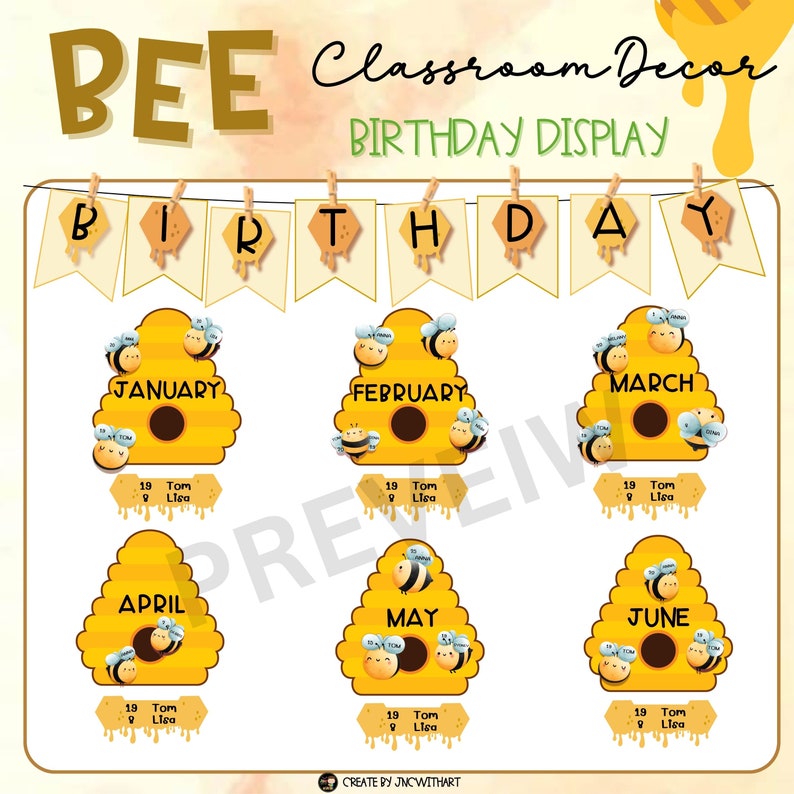 Birthday Bulletin Board Kit Birthday Chart BEE Themed | Editable - Etsy