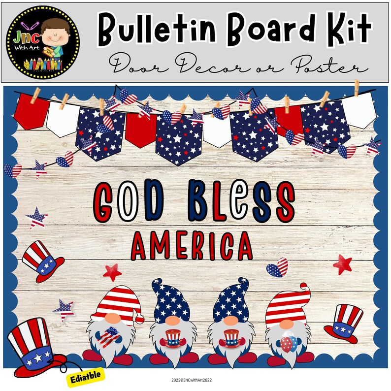 July 4th Gnomes Independence Day Bulletin Board, Door Decor, Patriots ...