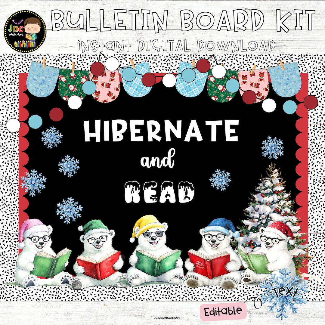 Winter Reading Bulletin Board Kit Hibernate With a Good Book Door Decor ...